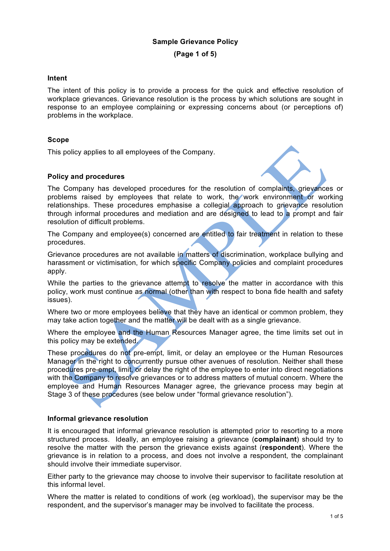 Grievance Policy Free Template Sample Lawpath